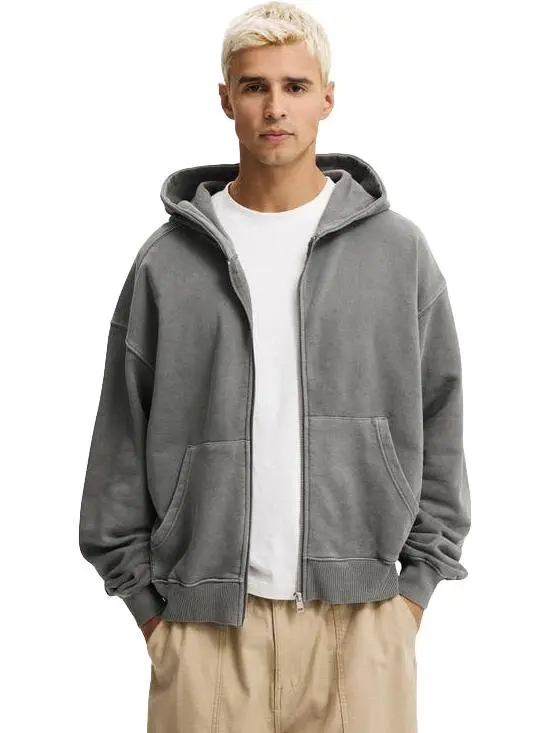 COTTON ON Cropped Zip-up Hoodie - Slate Stone Wash