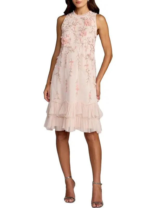 Mac Duggal Embellished High Neck Tiered Dress - Peach