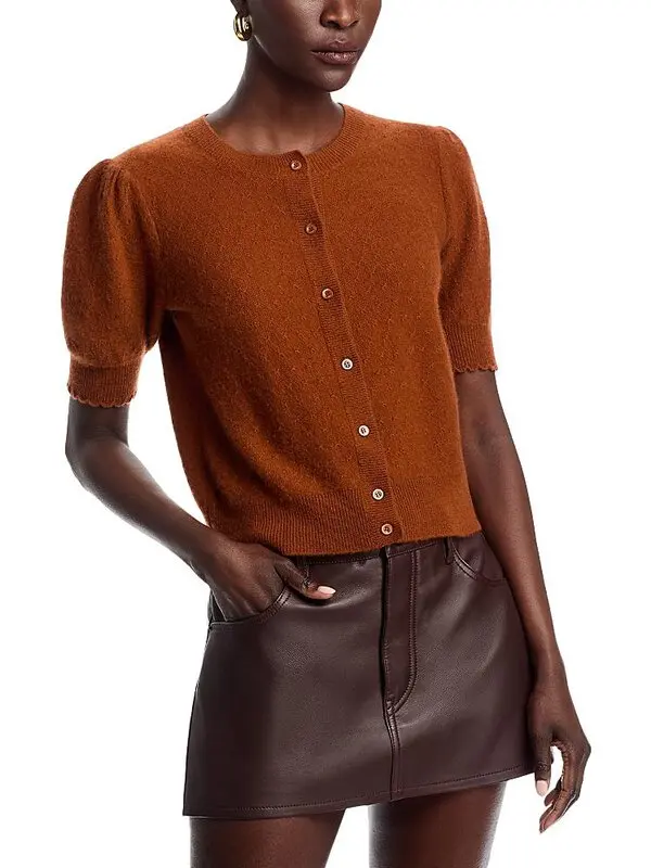 FRAME The Cashmere Pointelle Cardigan - Chestnut