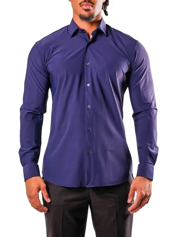 MACEOO Fibonacci Stretcheuronavy Cotton Blend Button-up Shirt - Blue