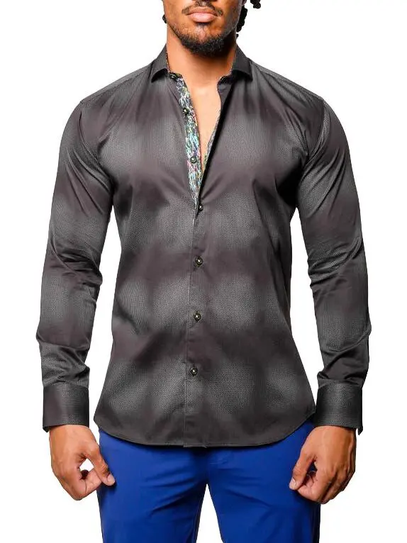 MACEOO Einstein Tulleeffect Contemporary Fit Cotton Button-up Shirt - Black