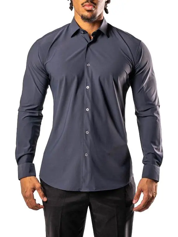 MACEOO Fibonacci Stretcheurodark Cotton Blend Button-up Shirt - Grey