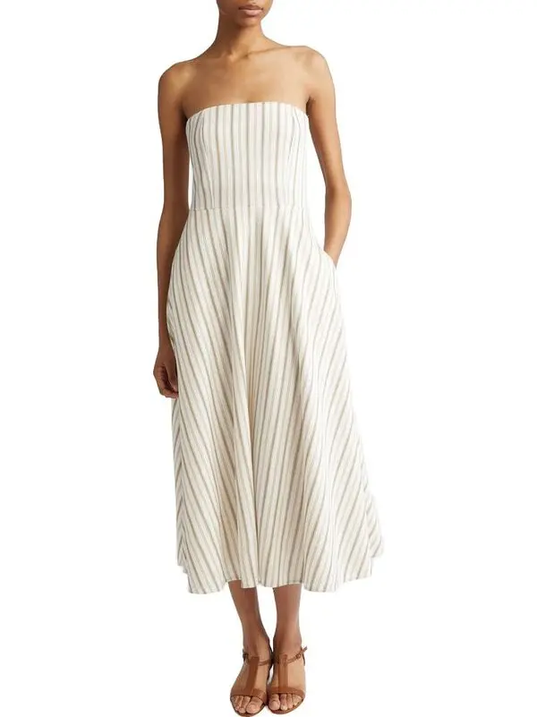 Max Mara Fervida Stripe Bustier Midi Dress - Sand