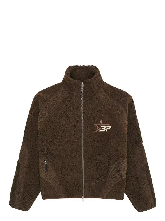 BROKEN PLANET Polar Fleece Zip Up Crew - Mocha Brown