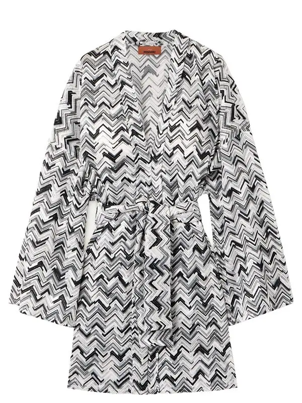 Missoni Belted Striped Crochet-knit Robe - Black
