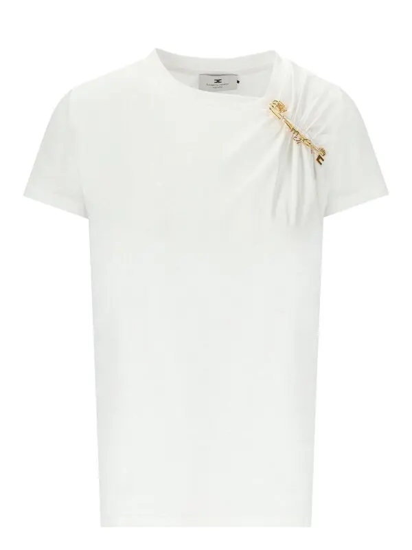 Elisabetta Franchi T-shirt With Brooch - White