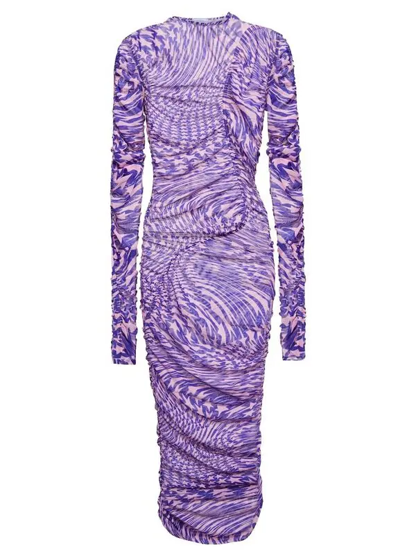 MUGLER Ruched Mesh Midi Dress - Multicoloured
