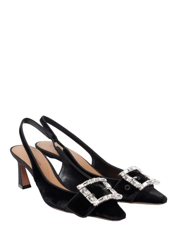 Dolce & Gabbana Embellished Velvet Slingback Pumps - Black