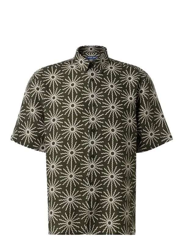 Frescobol Carioca Castro Printed Linen Bowling Shirt - Green