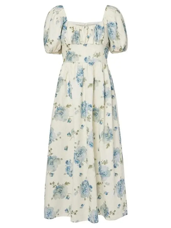 Faithfull The Brand Dalia Floral Linen Midi Dress - Blue