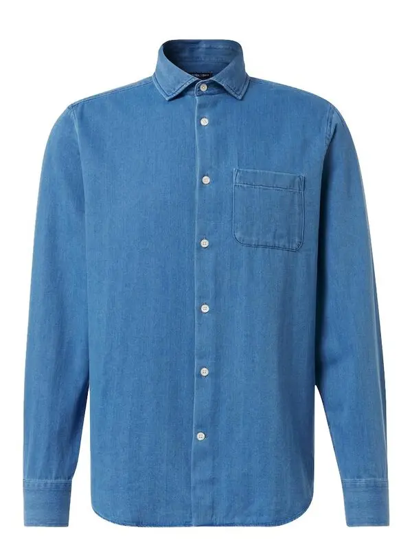 Frescobol Carioca Emilio Herringbone Denim Shirt - Blue
