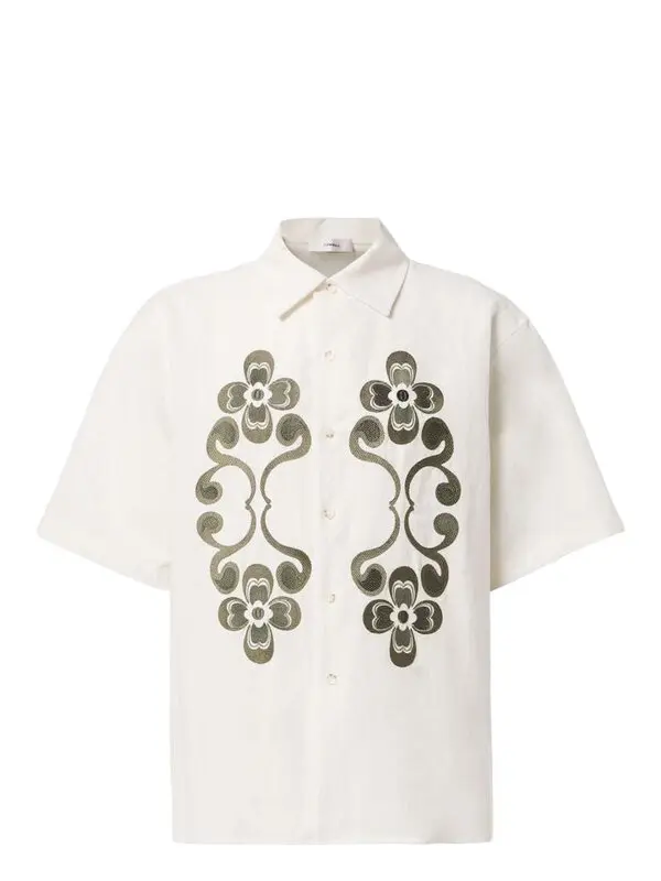 Commas Reflection Embroidered Bowling Shirt - White