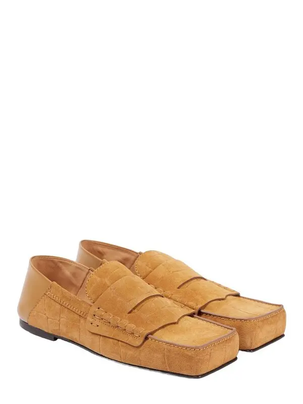Jacquemus Carré Croc-effect Suede Penny Loafers - Beige