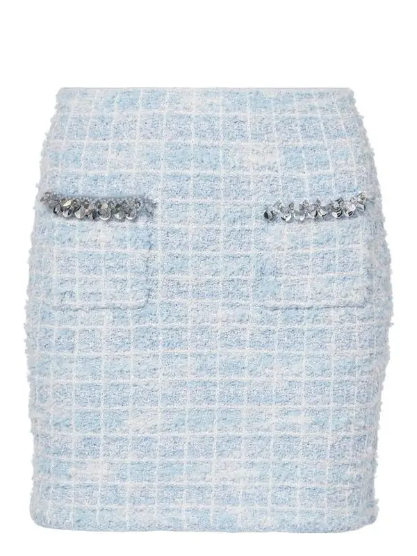 SELF-PORTRAIT Checked Embellished Tweed Miniskirt - Blue
