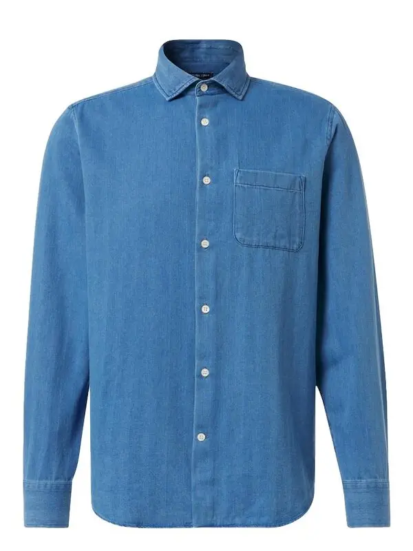 Frescobol Carioca Emilio Herringbone Denim Shirt - Blue