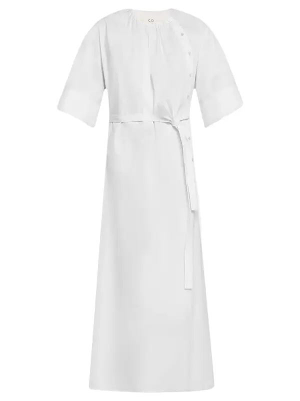 Co Gathered Belted Midi Dress - White