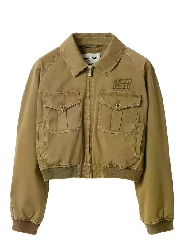 Miu Miu Garment-dyed Cotton Bomber Jacket - Green