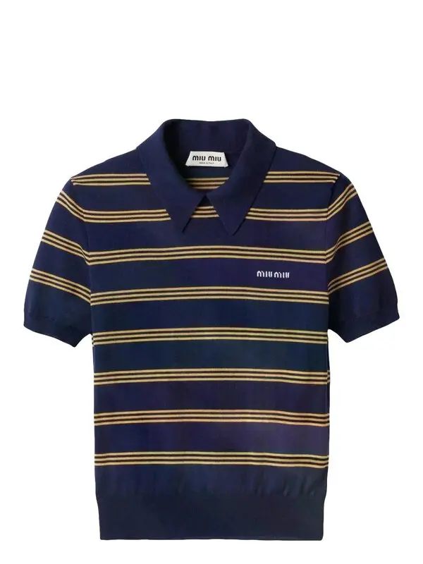 Miu Miu Striped Polo Top - Blue