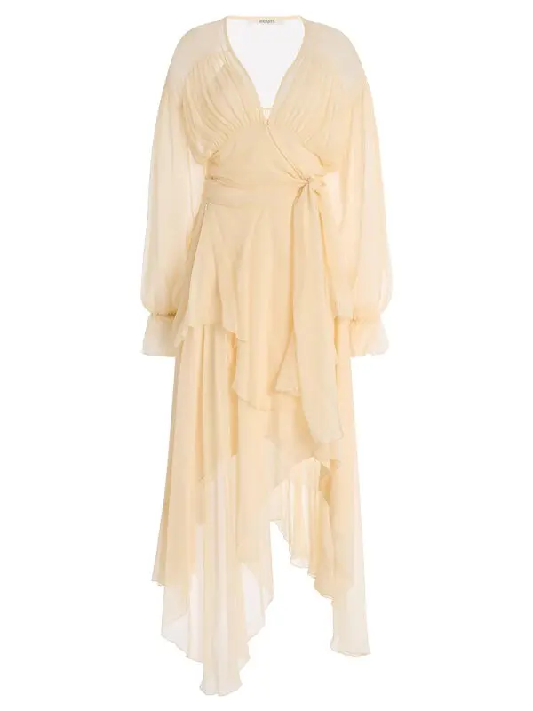 RODARTE Tie-detailed Silk-chiffon Midi Dress - Off-white