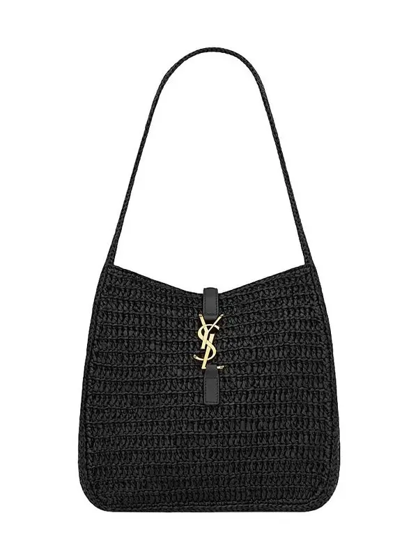 Saint Laurent Le 5 A 7 Small Souple Raffia Shoulder Bag - Noir Raffia/gold