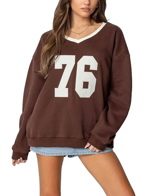 EDIKTED 76 Oversized V Neck Sweater - Brown