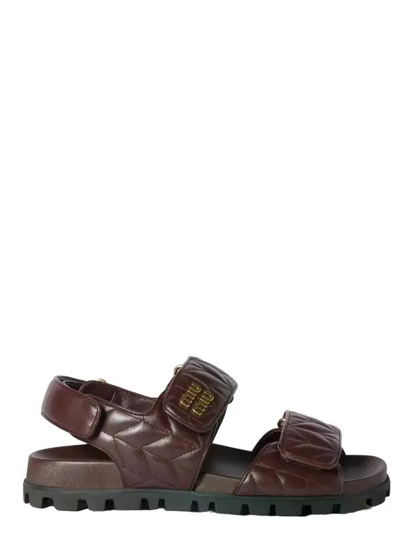 Miu Miu Sporty Matelassé Leather Sandals - Brown