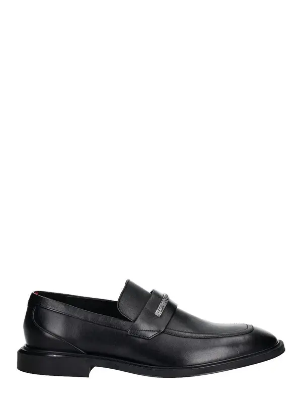 Hugo Logo-engraved Leather Loafers - Black