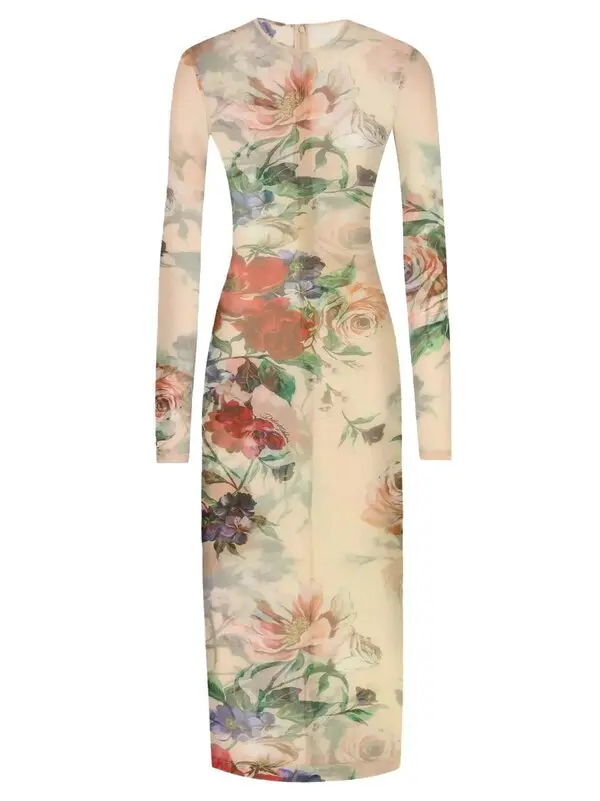 Dolce & Gabbana Floral-print Midi Dress - Neutrals