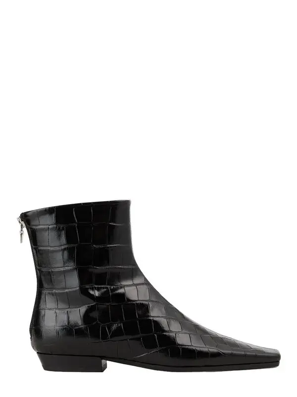 TOTEME Croceffect Leather Ankle Boots - Black