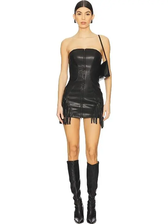 Superdown Riley Faux Leather Fringe Mini Dress - Black