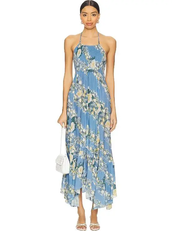 Free People Heat Wave Printed Maxi Dress - Allure Blue Combo