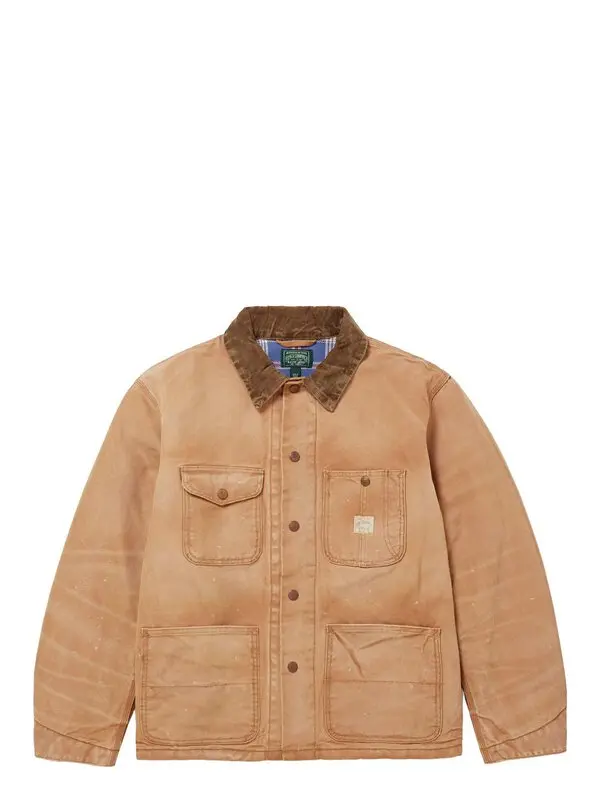 Ralph Lauren Corduroy-trimmed Distressed Recycled-canvas Chore Jacket - Neutrals