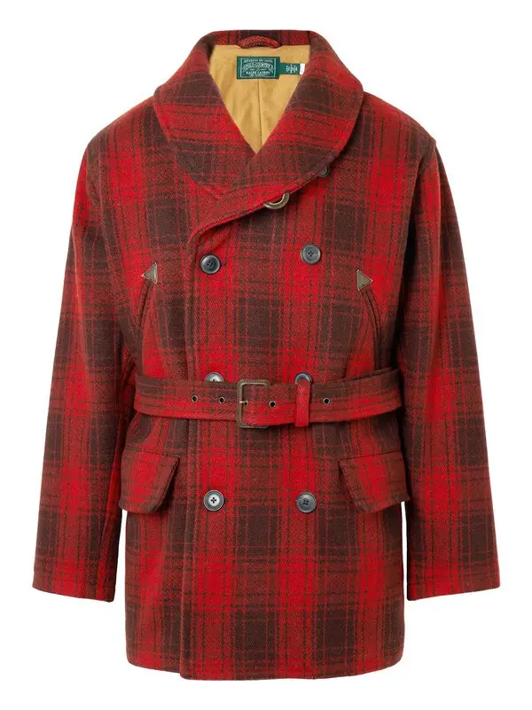 Ralph Lauren Polo Country Shawl-collar Belted Checked Jacket - Red