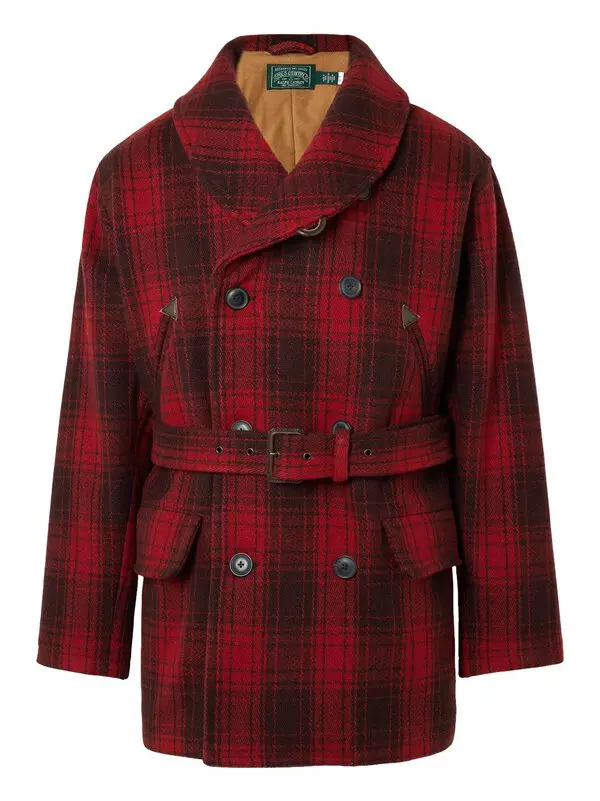 Polo Ralph Lauren Polo Country Shawl-collar Belted Checked Cotton Jacket - Red