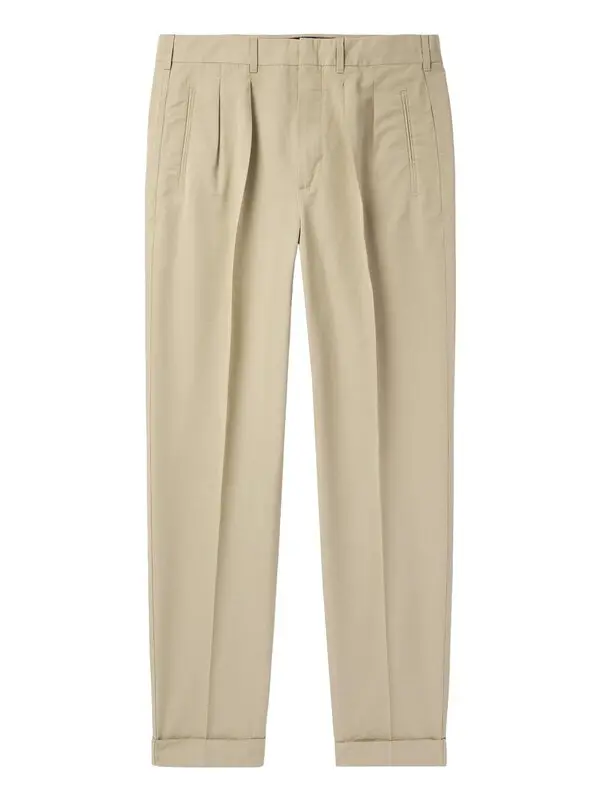 TOM FORD Straight-leg Pleated Cotton And Silk-blend Poplin Trousers - Neutrals