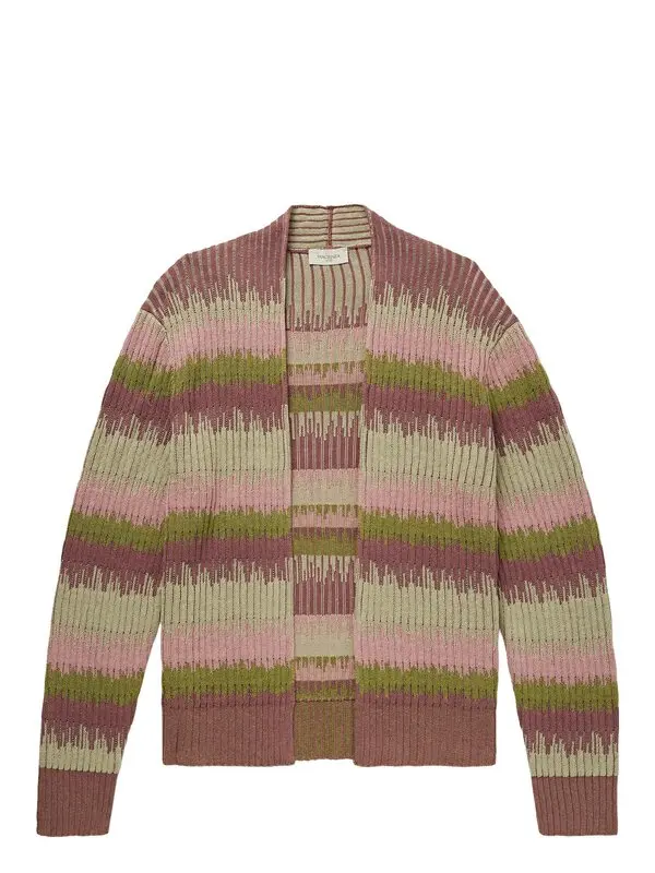 PIACENZA CASHMERE 1733 Striped Silk And Linen-blend Cardigan - Brown