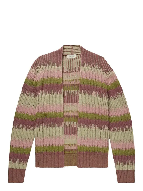 PIACENZA CASHMERE 1733 Striped Silk And Linen-blend Cardigan - Brown