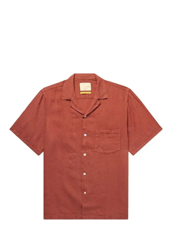 Portuguese Flannel Camp-collar Linen Shirt - Red