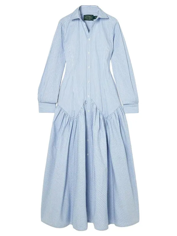 Polo Ralph Lauren Gathered Striped Cotton And Modal-blend Poplin Shirt Dress - Blue
