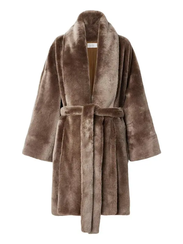 THE ROW Lucja Oversized Belted Shearling Coat - Brown