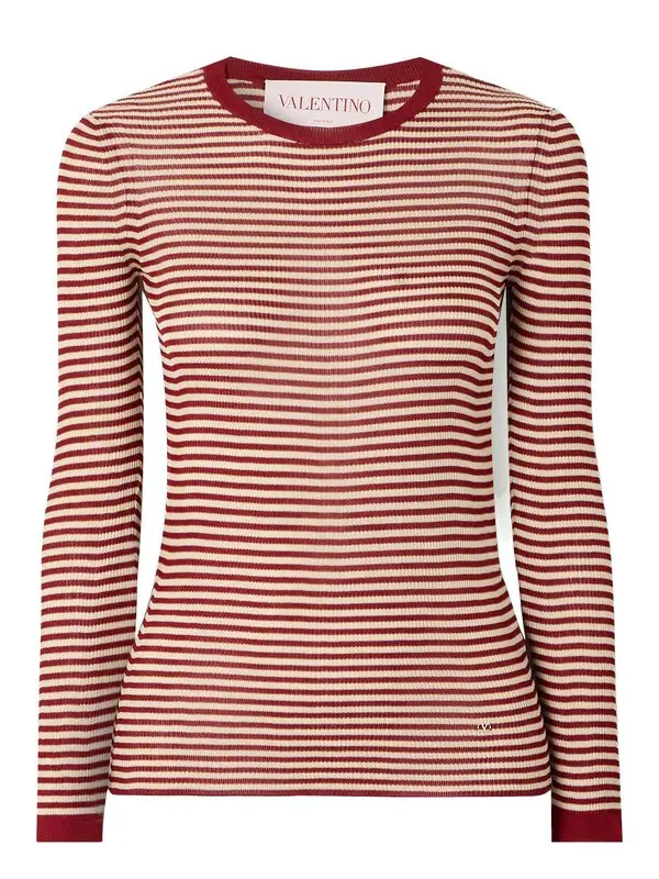Valentino Garavani Ribbed Striped Silk Sweater - Red