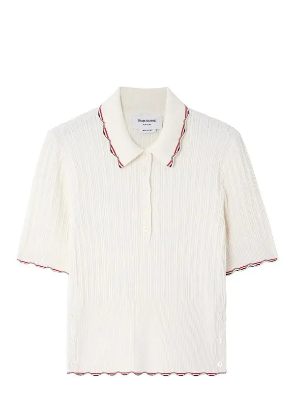 Thom Browne Scalloped Ribbed Polo Shirt - Cream