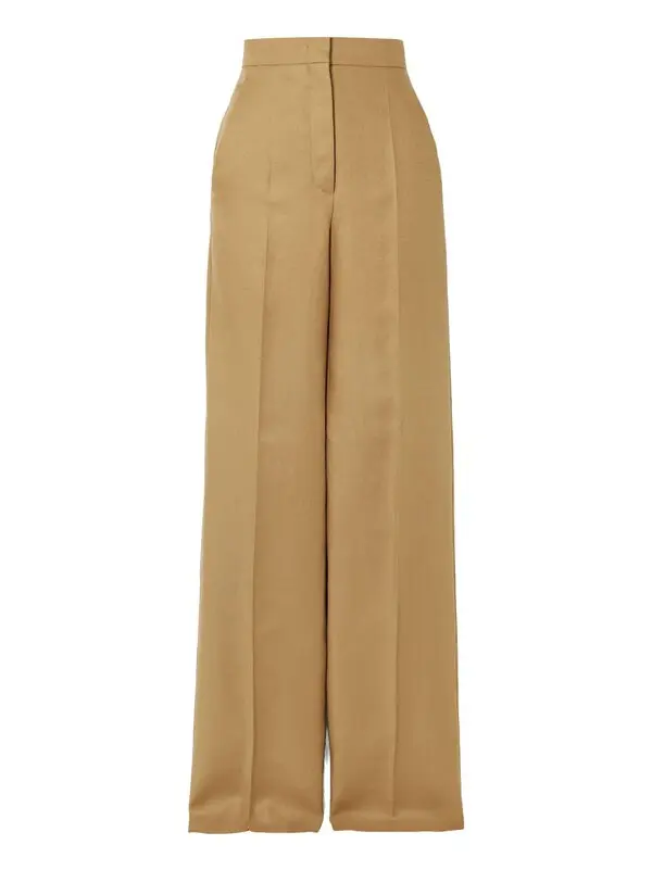 Max Mara Aversa Embroidered Linen Wide-leg Pants - Brown