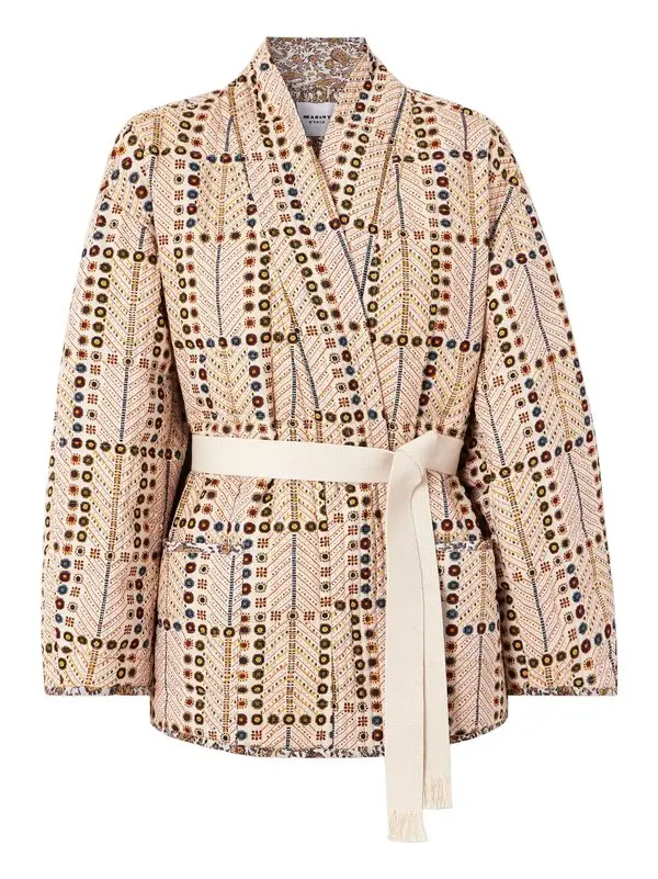 MARANT ETOILE Chancel Belted Quilted Printed Cotton Jacket - Neutrals