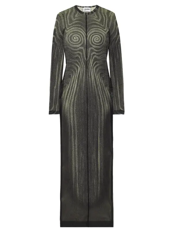 Jean Paul Gaultier Trompe L'oeil Printed Mesh Maxi Dress - Black