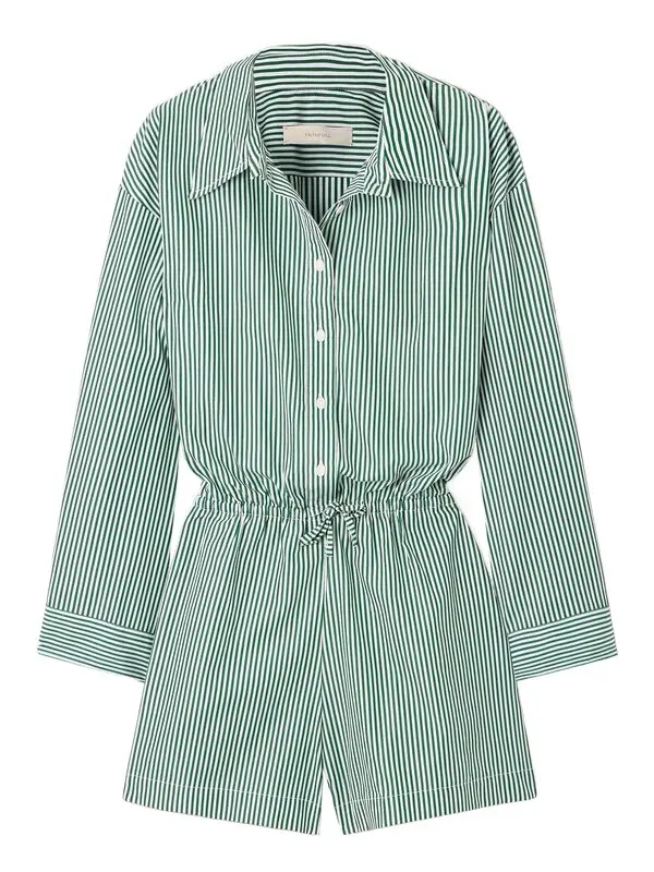 Faithfull The Brand Freja Striped Cotton-blend Poplin Playsuit - Green
