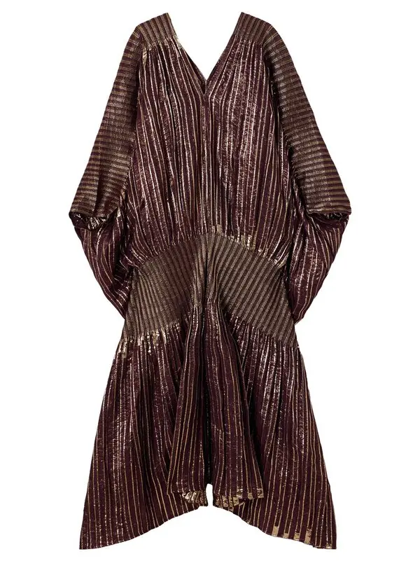 DIMA AYAD Striped Metallic Voile Kaftan - Burgundy