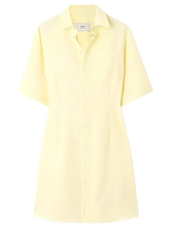 Ami Grain De Poudre Wool Mini Shirt Dress - Yellow