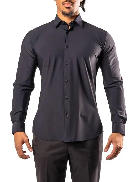 MACEOO Fibonacci Stretcheuro Cotton Blend Button-up Shirt - Black