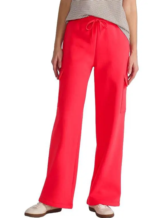 LANDS' END Serious Sweats High Rise Wide Leg Cargo Pants - Deep Coral